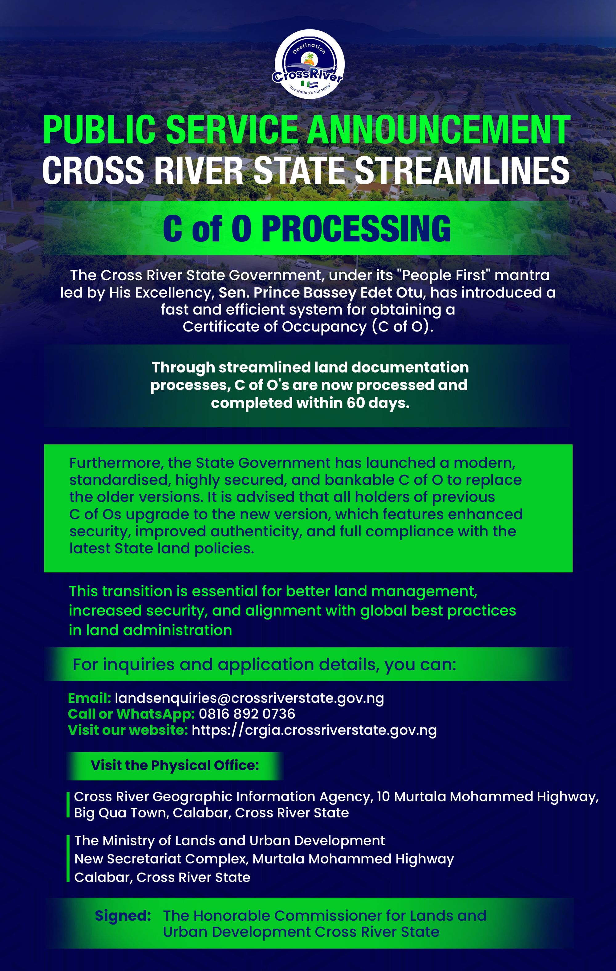 Cross River State Government Launches Streamlined Digital C of O System
